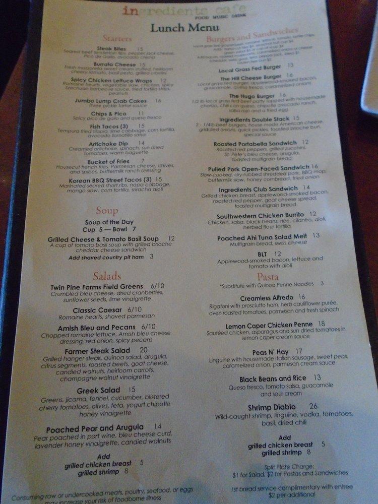 Menu at Ingredients Cafe, White Bear Lake