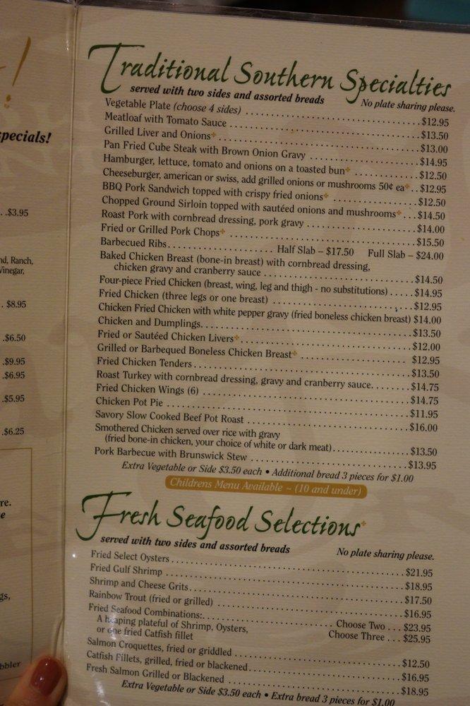 Menu at Mary Mac's Tea Room pub & bar, Atlanta