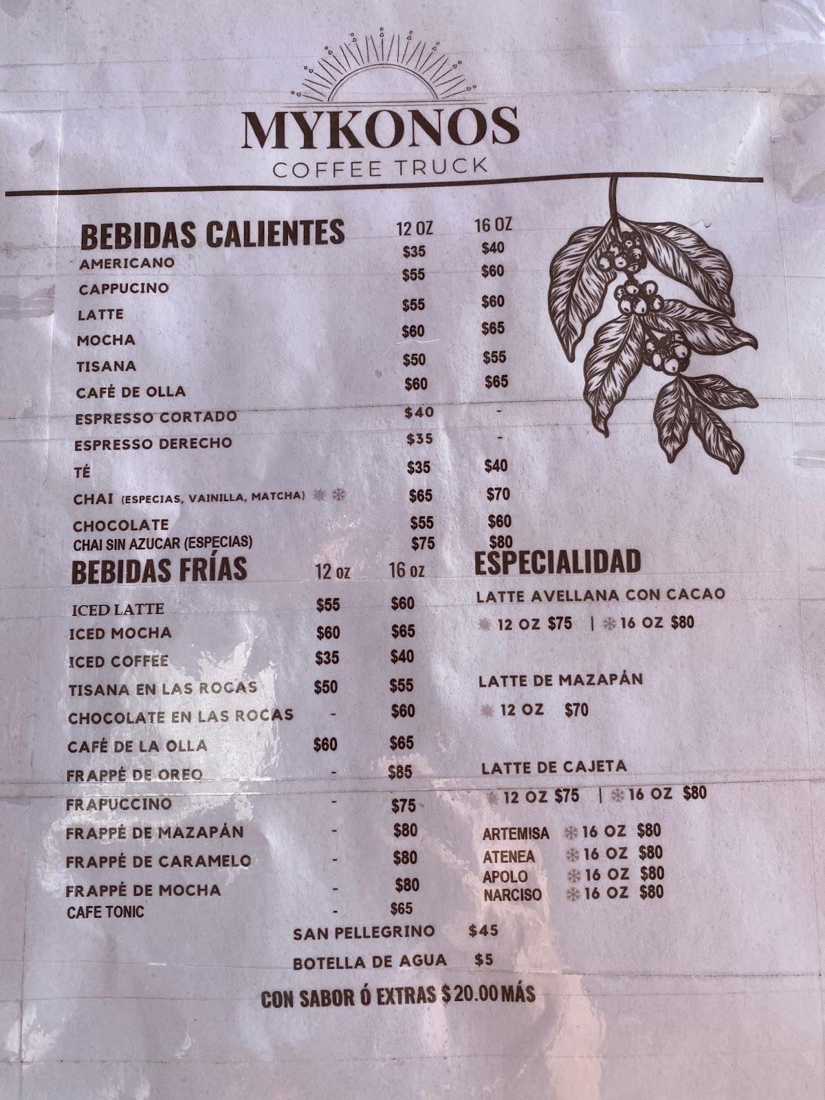 Menu at Mykonos cafe, Ensenada
