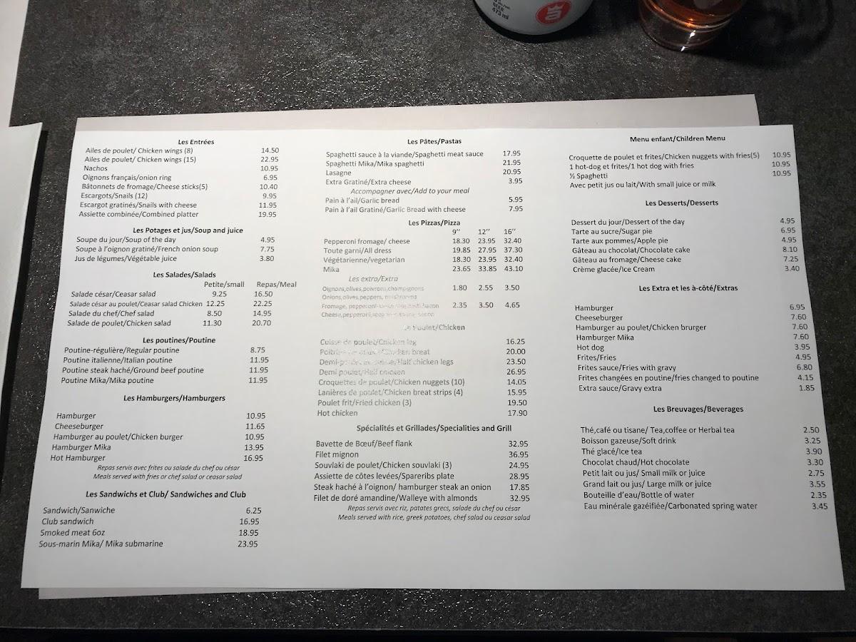 Menu at Resto Chez Mika restaurant, Canada