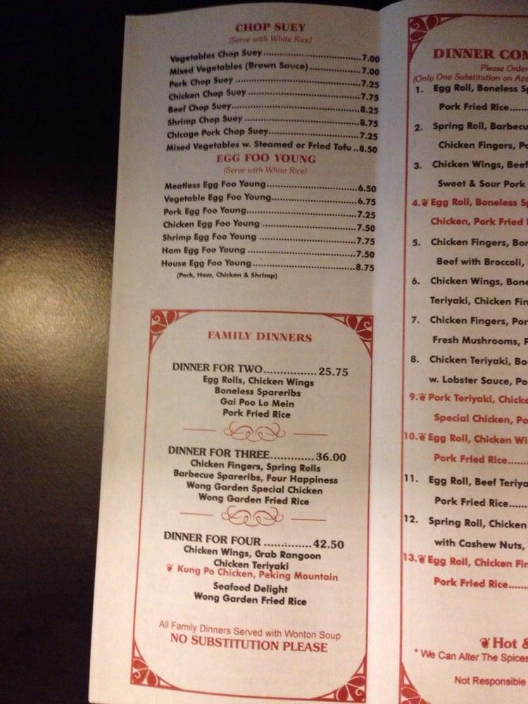 Menu at Wong Garden restaurant, Belchertown