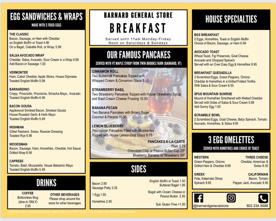 Menu at Barnard General Store, Barnard
