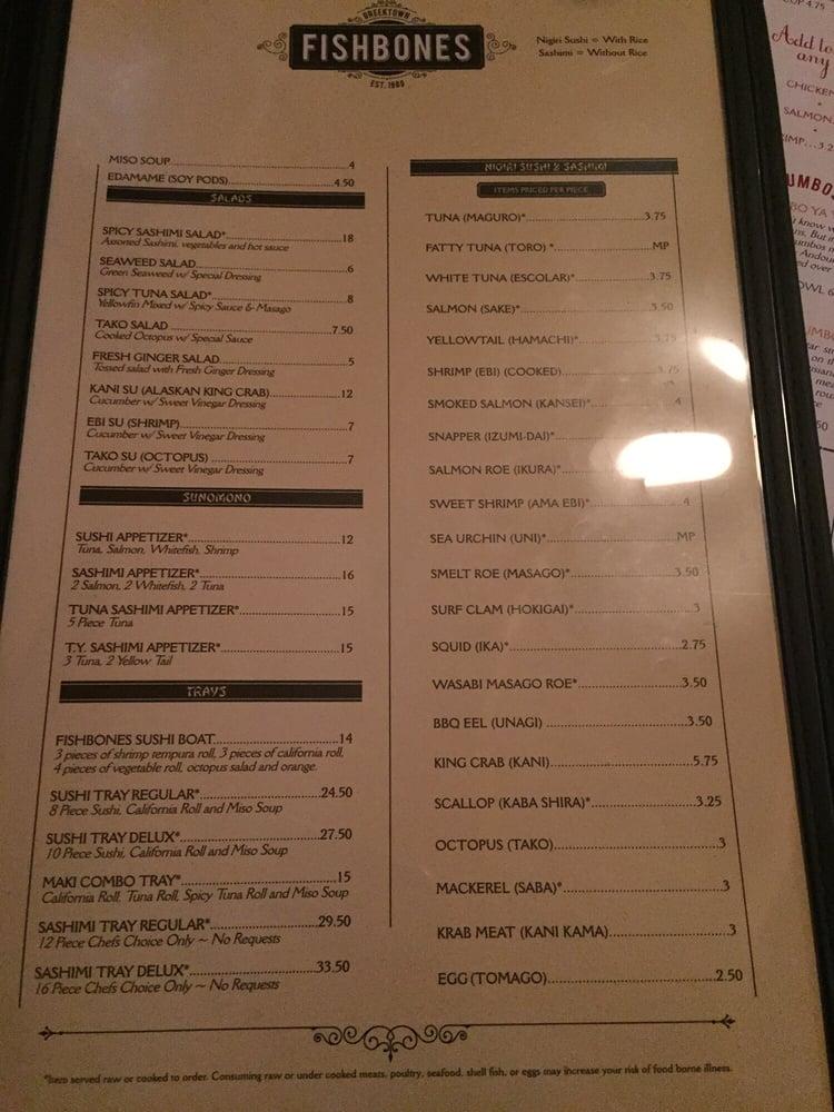 Menu at Fishbone's restaurant, Detroit, 400 Monroe St