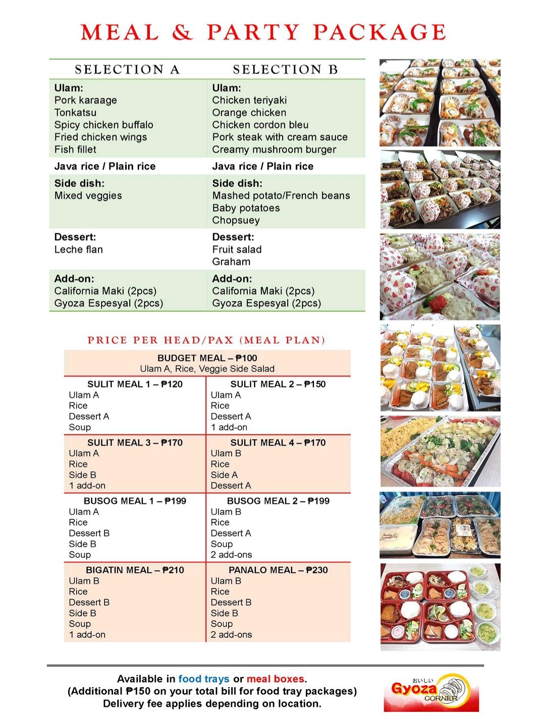 Menu at Gyoza Corner restaurant, Manila