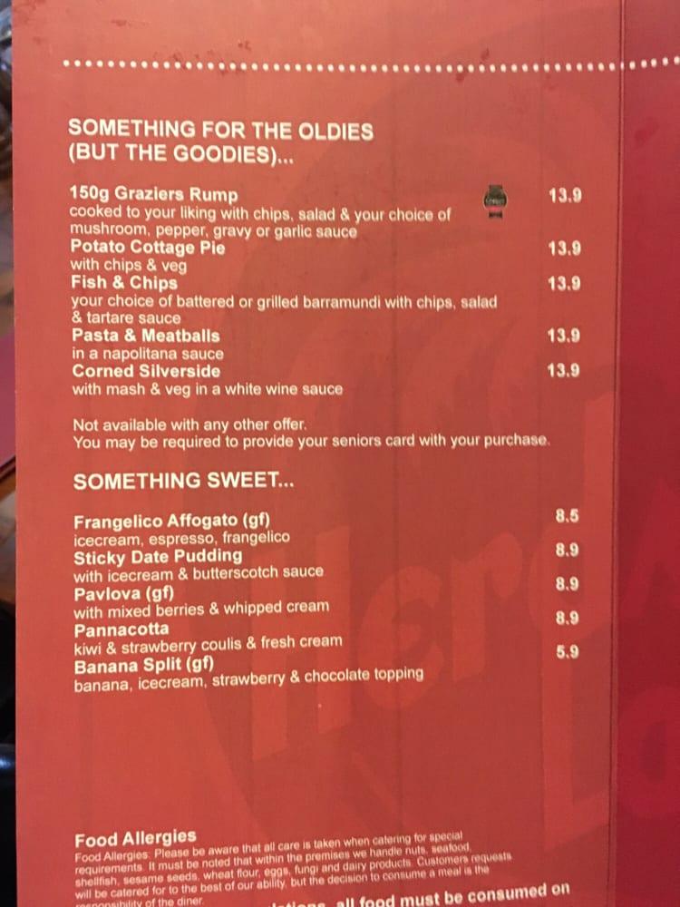 Menu at Herdsman Lake Tavern restaurant, Wembley