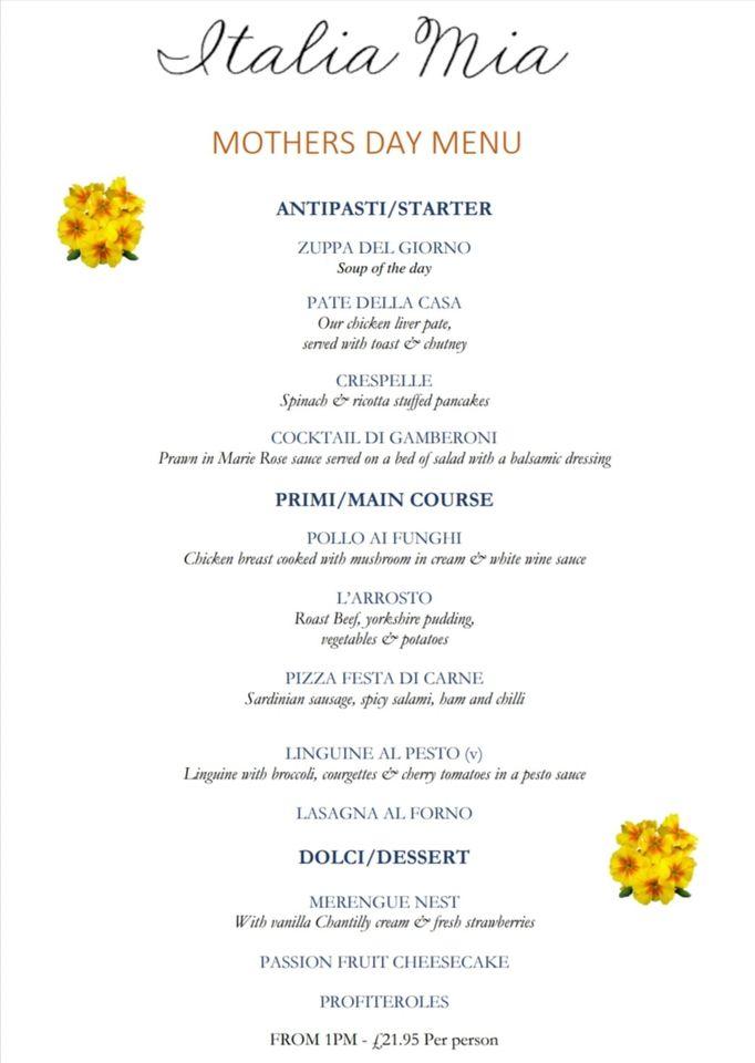 Menu at Italia Mia restaurant, Manchester