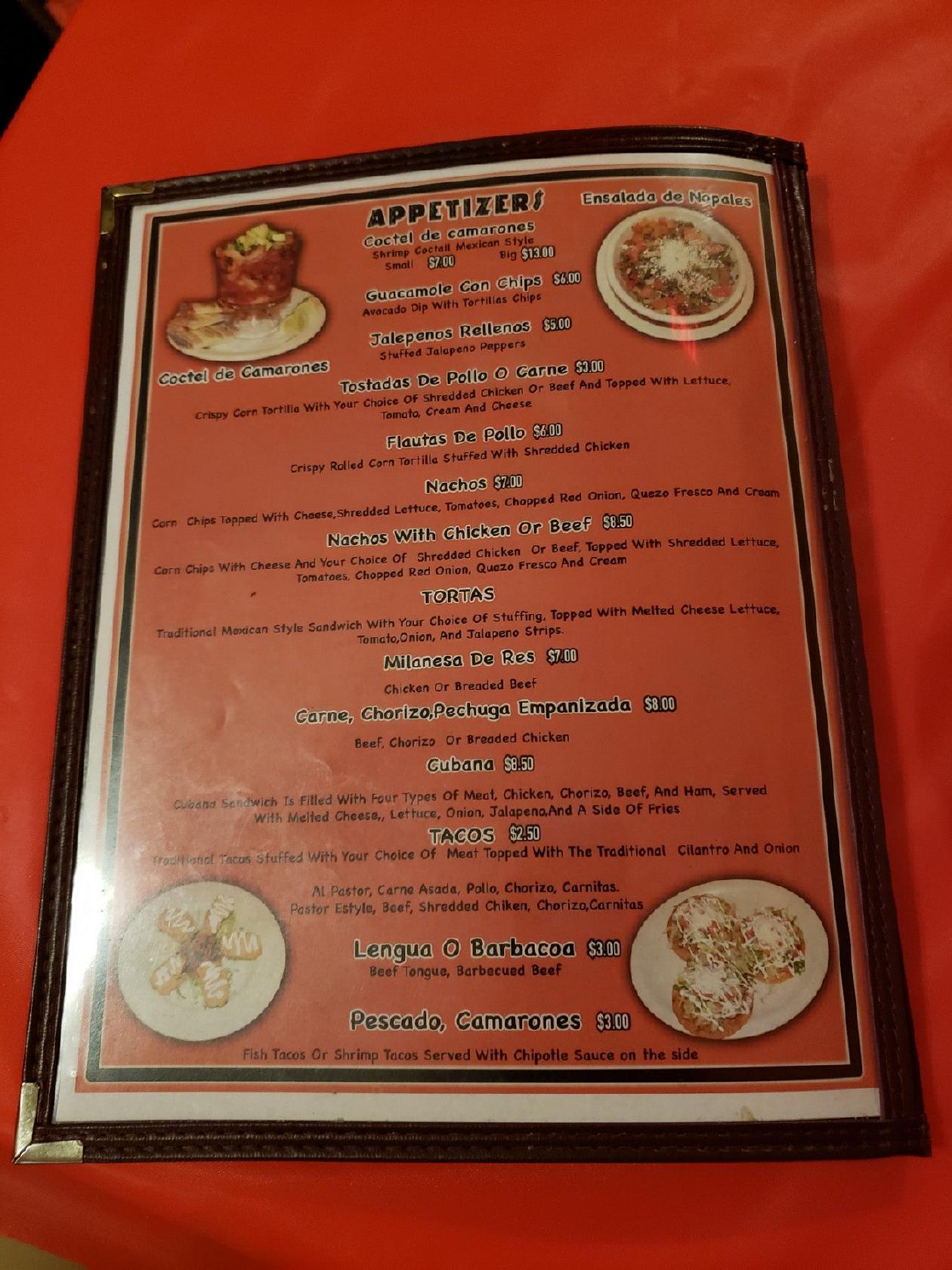 Menu at La Malinche restaurant, Rahway