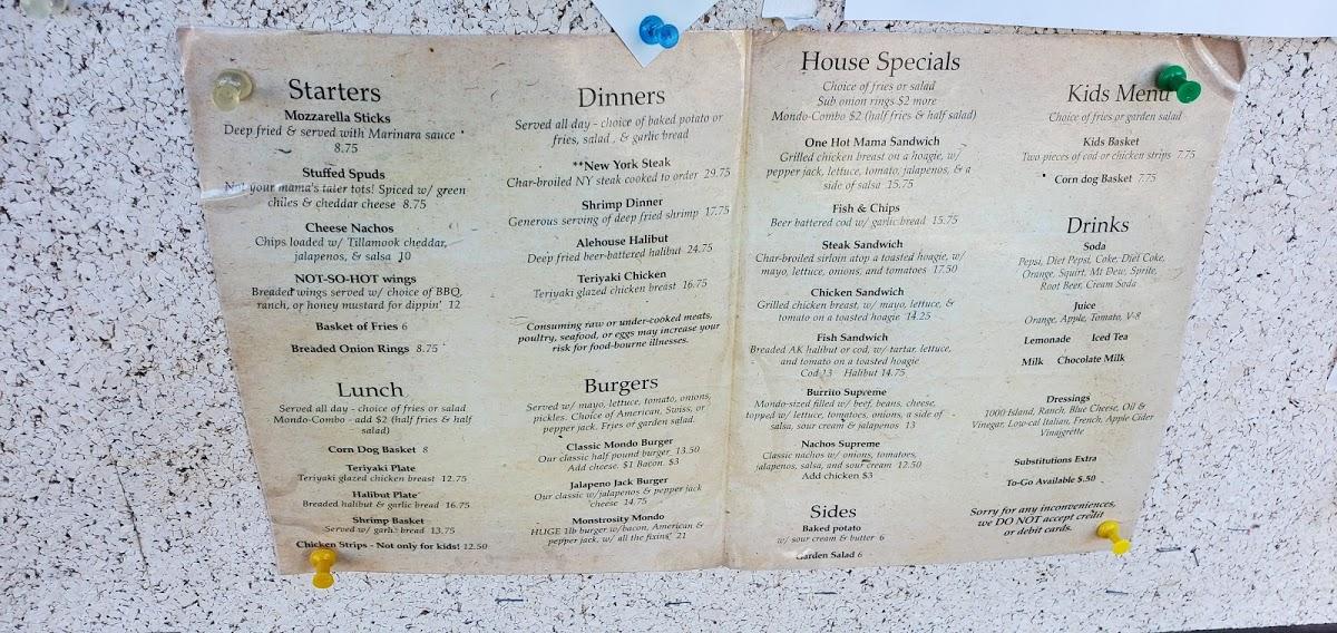 Menu at Monderosa Bar and Grill, USA