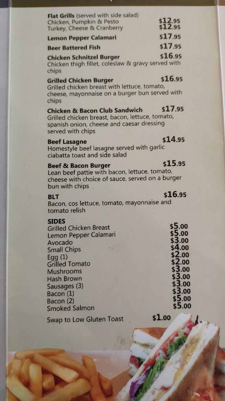 Menu at Ms Matildas cafe, Corio