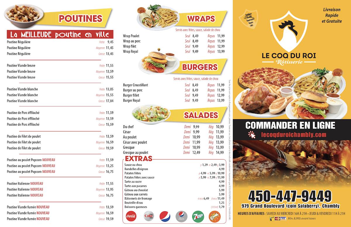 Menu au Le Coq du Roi restaurant, Chambly