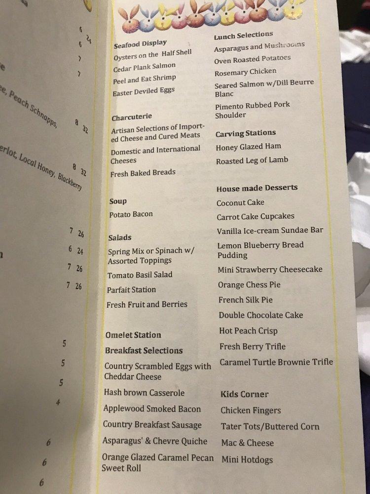 Menu at The Swan Terrace restaurant, Virginia Beach