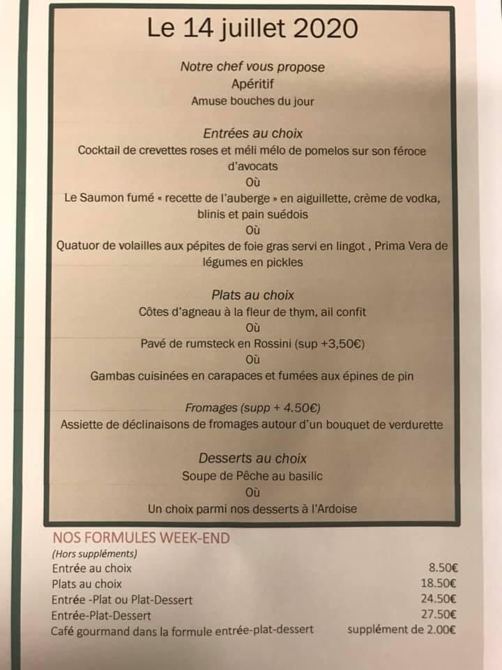 Menu au Auberge du Lac restaurant, Annay