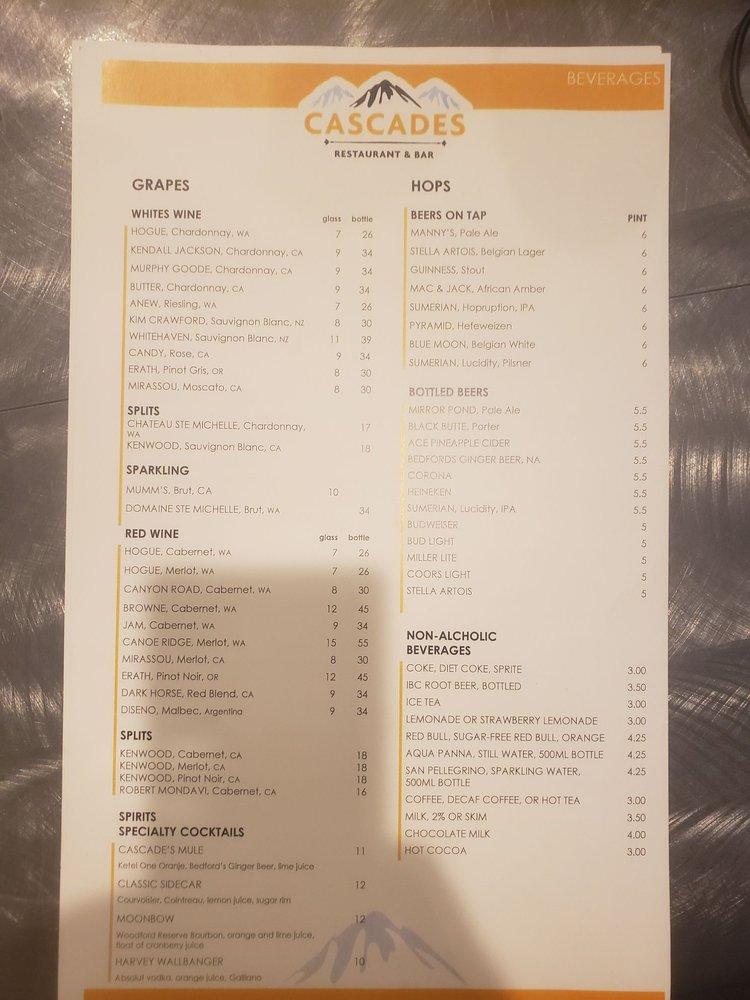 Menu at Cascades Grille restaurant, Bellevue