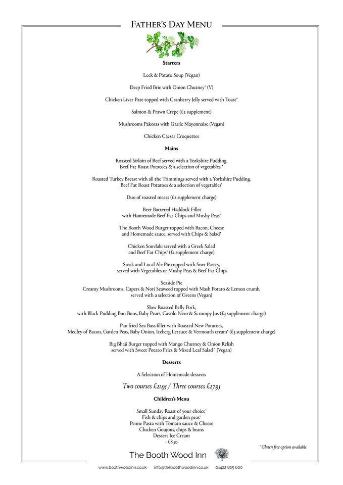 Menu at The Booth Wood Inn pub & bar, Halifax