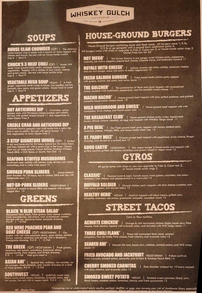 Menu at Whiskey Gulch CoffeePub, Port Orchard