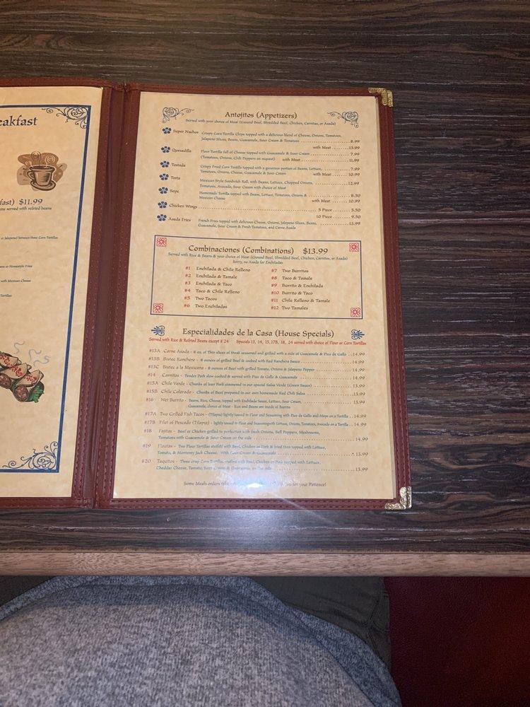 Menu at Bonanza Mexican Restaurant, Lone Pine