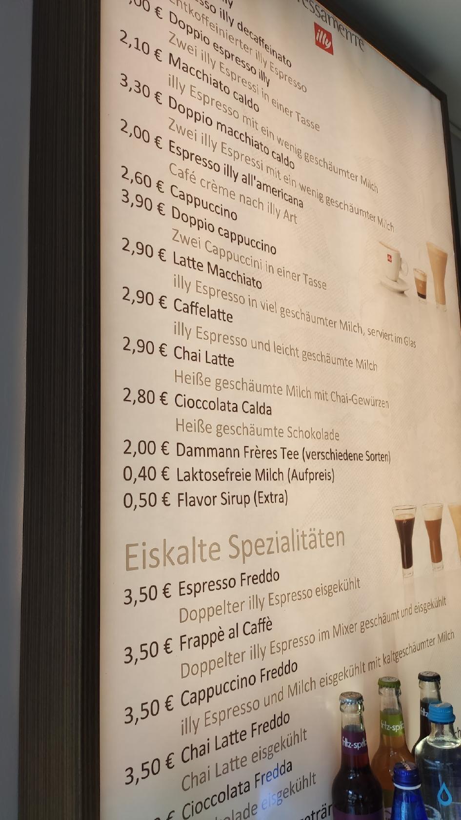 Speisekarte von Espressamente Illy cafe, Frankfurt am Main