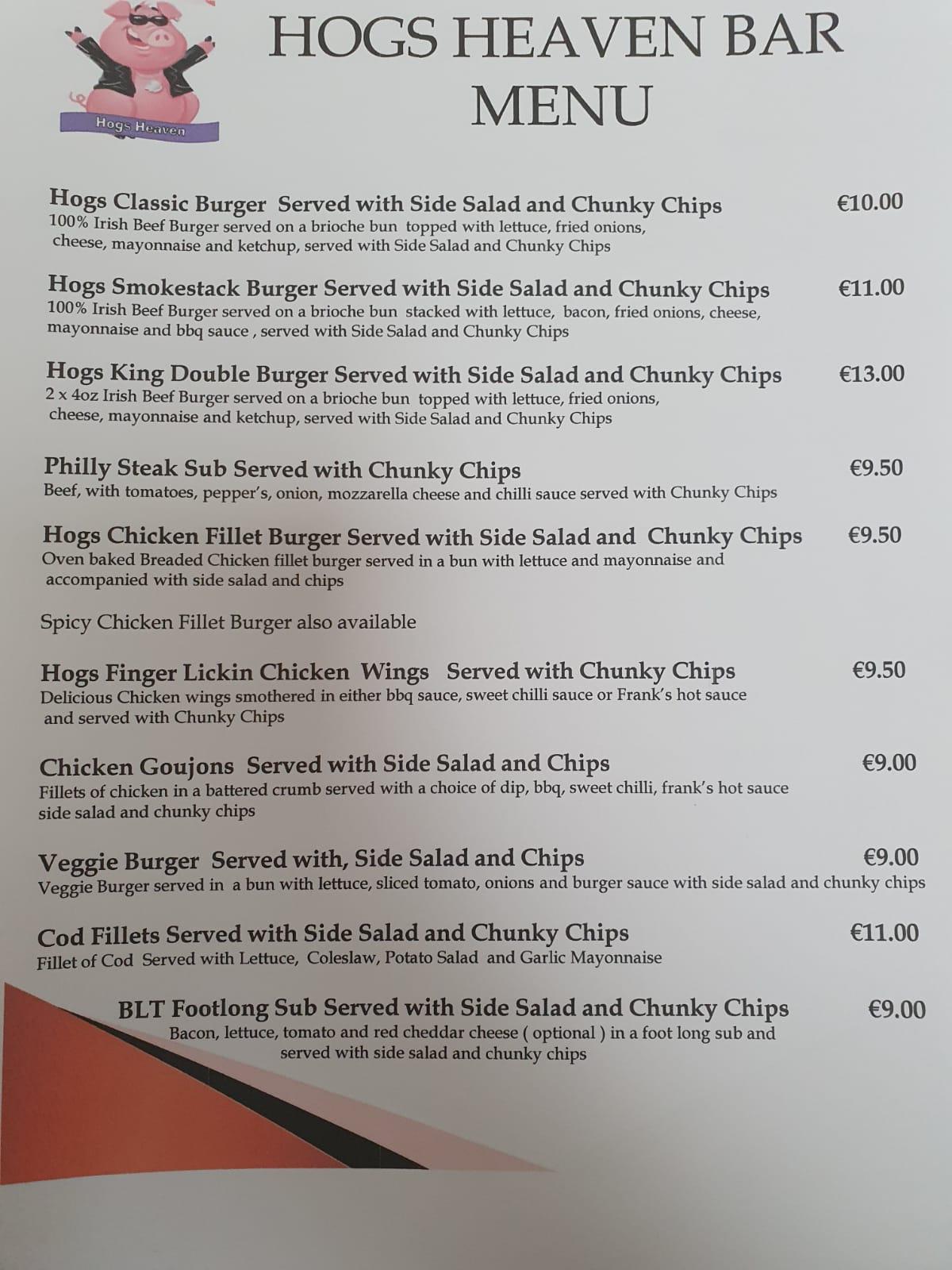 Menu at Hogs Heaven pub & bar, Castlebar