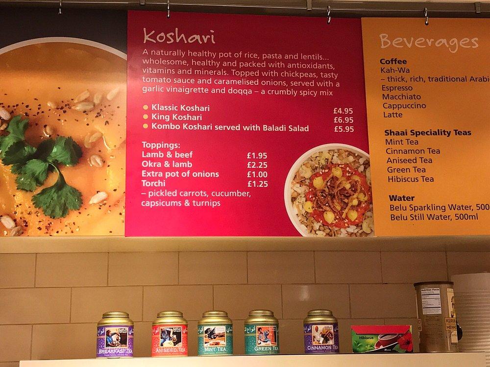 Menu at Koshari Street restaurant, London, 56 St Martin's Ln