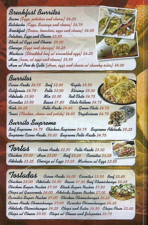 Menu at Adalbertos Mexican Food Drive Thru restaurant, Scottsdale