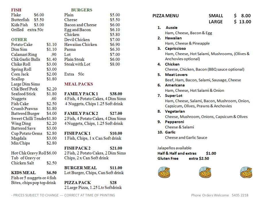 Menu at Marong General Store restaurant, Marong