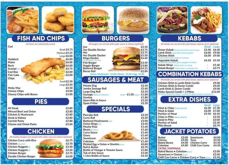Menu at Moby Dicks Fish and Chips walderslade restaurant, Chatham