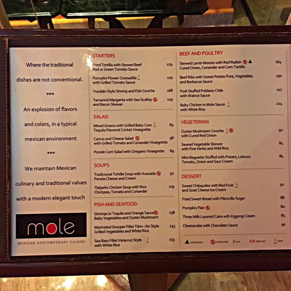 Menu at Cielo restaurant, Cancún