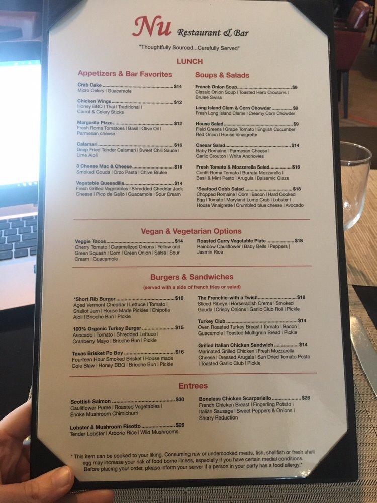 Menu at Nu Restaurant and Lounge at Hyatt Regency Long Island, Hauppauge