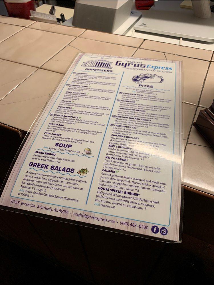 Menu at Original Gyros Express restaurant, Scottsdale, E Becker Ln