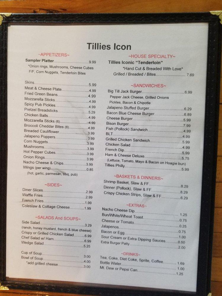 Menu at Tillies Icon pub & bar, Alexandria