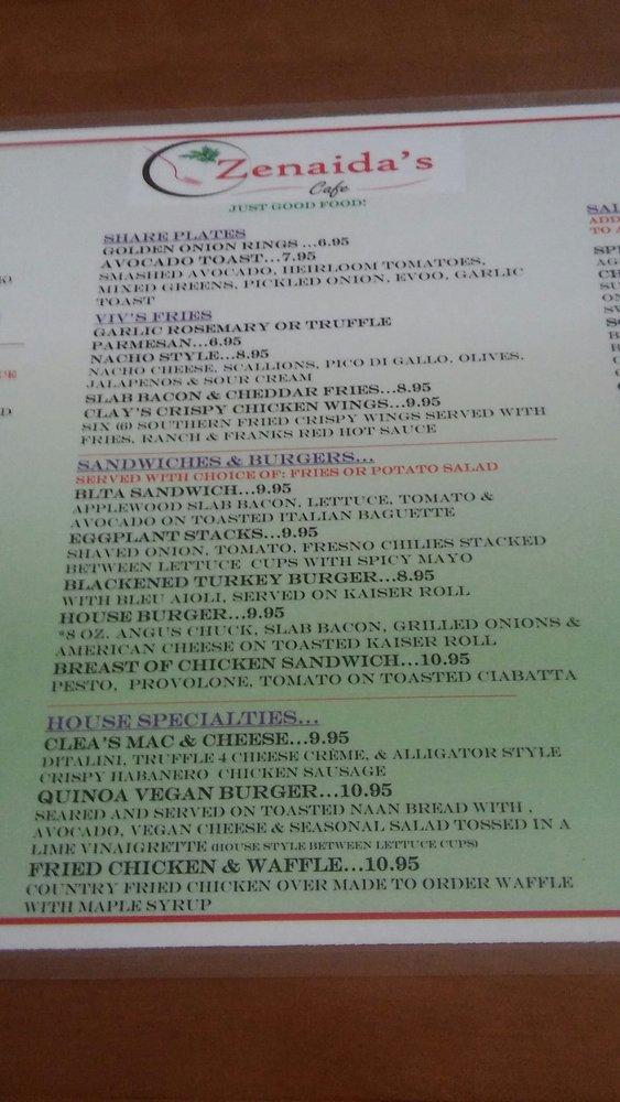 Menu at Zenaida's Cafe, Las Vegas