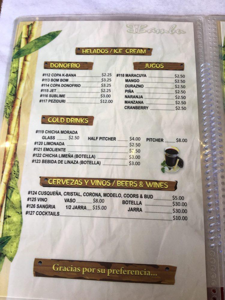 Menu at Bambu Restaurant & Steakhouse, Port Chester