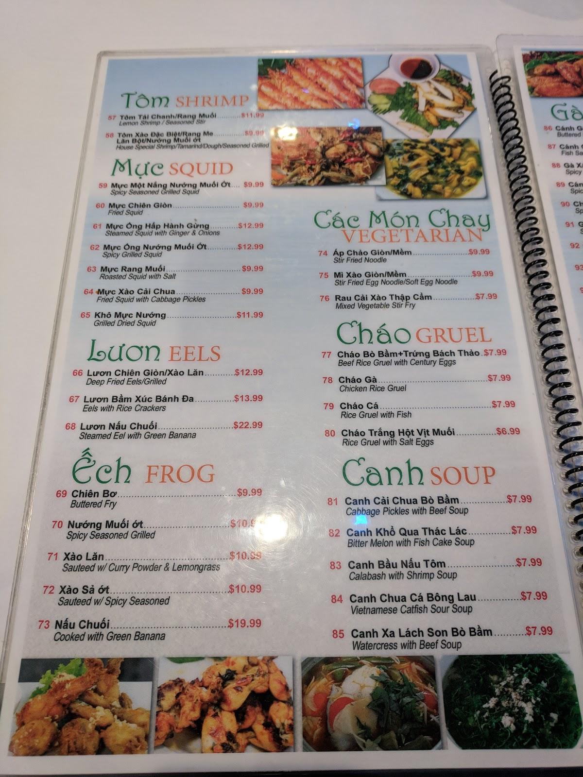 Menu at Biển Hẹn Seafood & Lẩu restaurant, Westminster