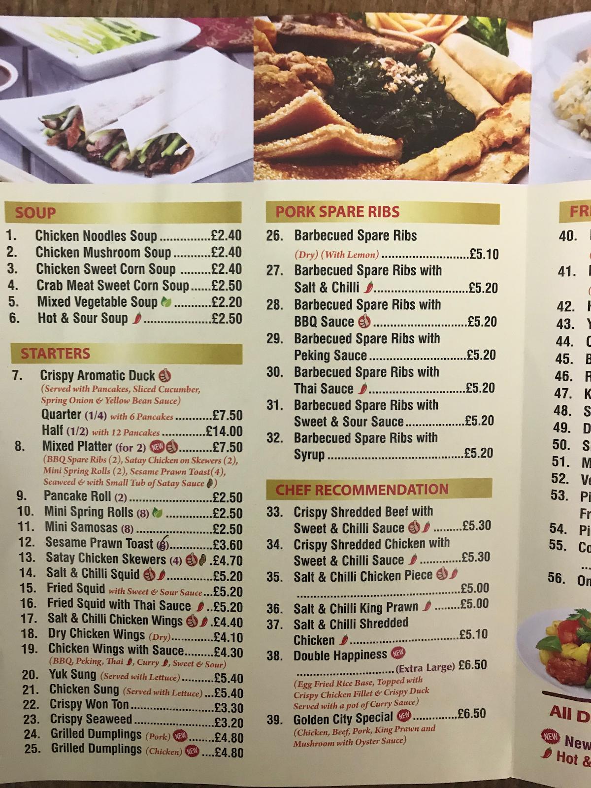 Menu at Golden City fast food, Tipton, 49 Great Bridge