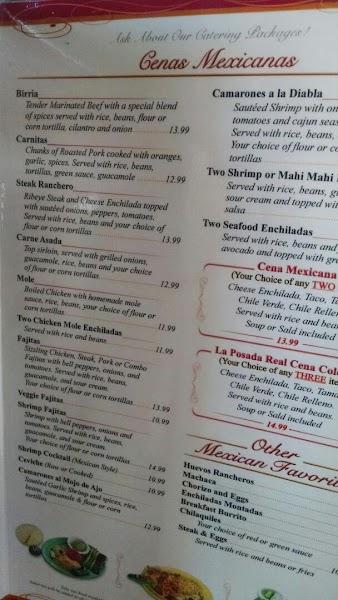 Menu at La Posada Real restaurant, Carson City