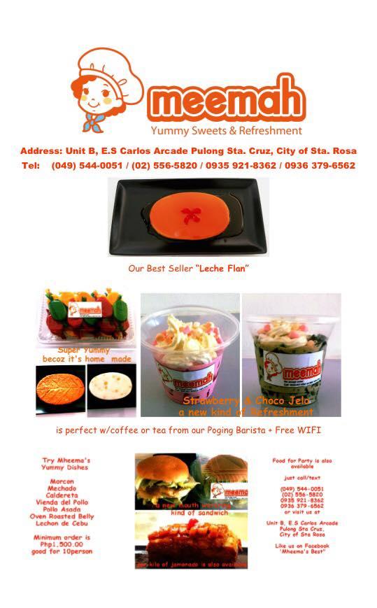Menu at Meemah's Best desserts, Santa Rosa