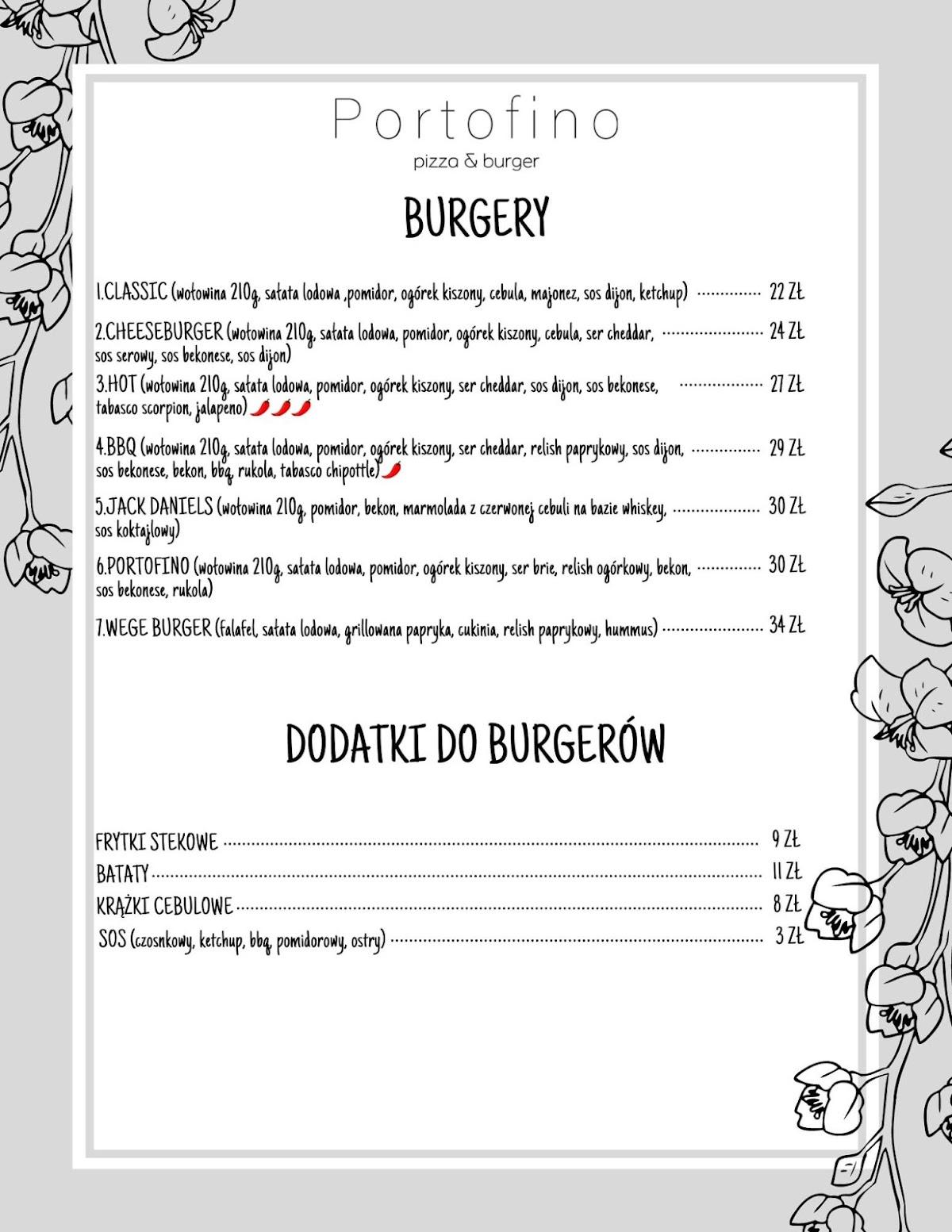 Menu at Portofino restaurant, Kolobrzeg
