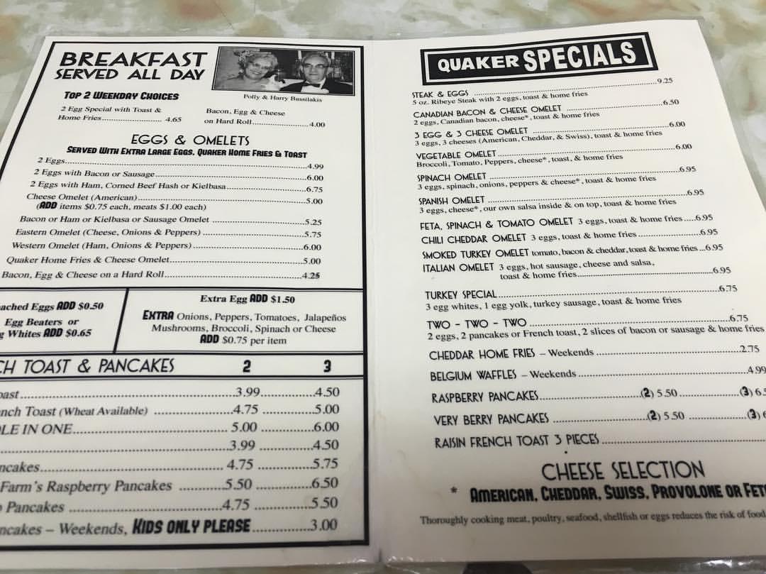 Menu at Quaker Diner restaurant, West Hartford