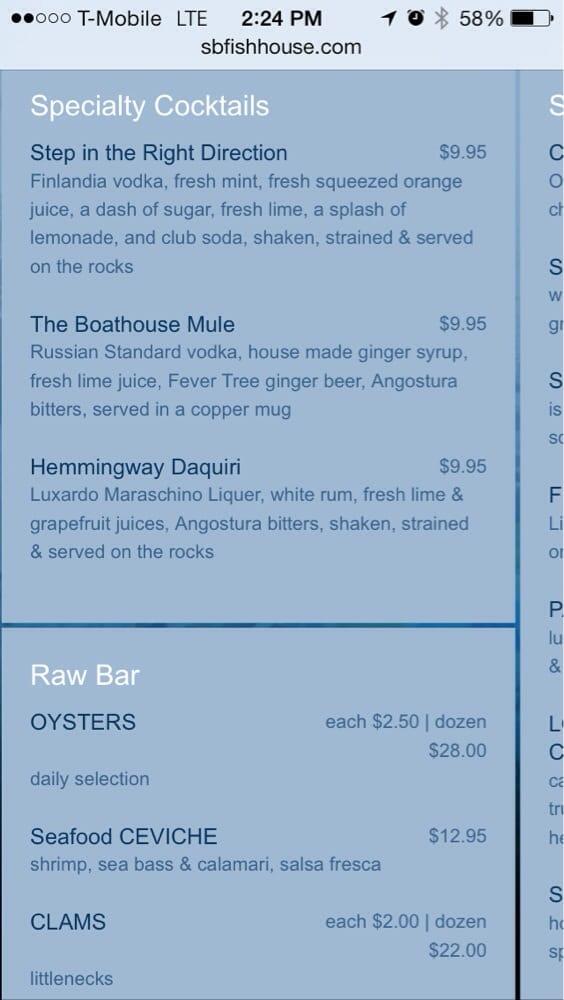 Menu at Boathouse at Hendry's Beach restaurant, Santa Barbara