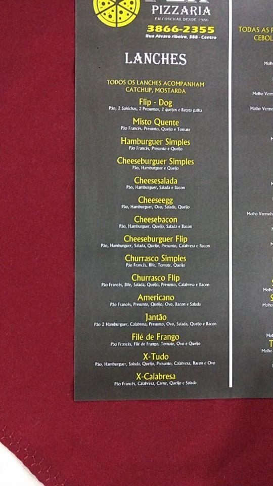 Menu at Flip pizzeria, Conchal