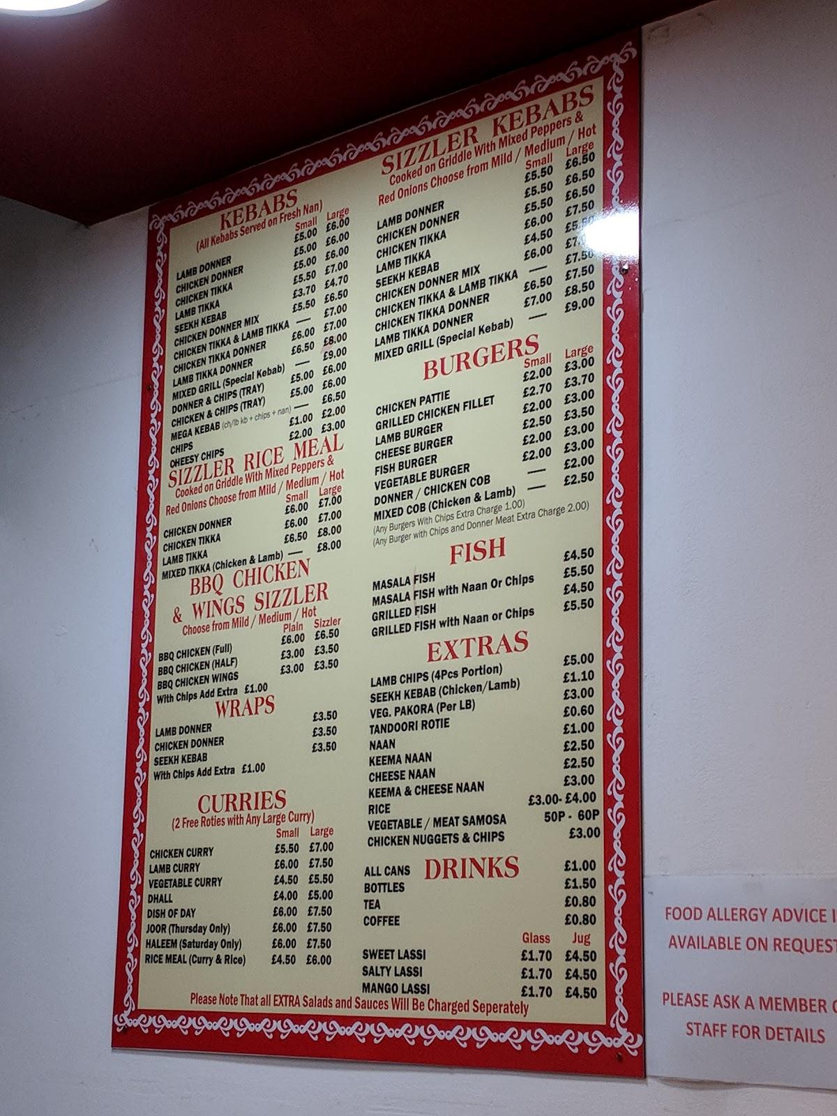 Menu at Khyber grill fast food, Nottingham