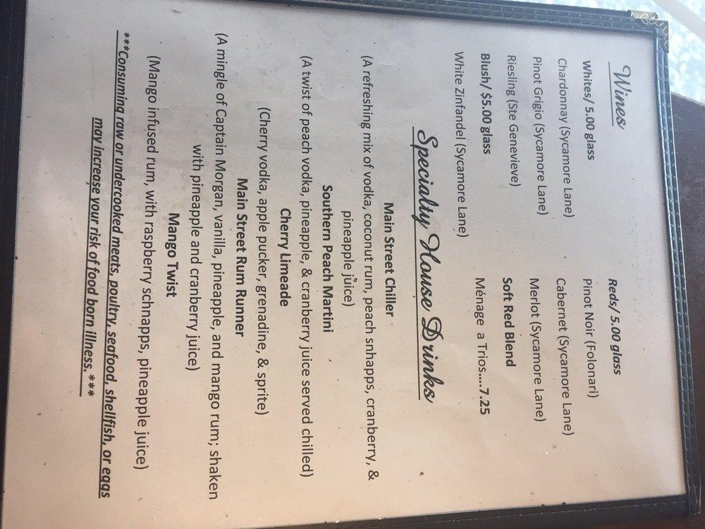 Menu at Main Street Grille pub & bar, Walterboro