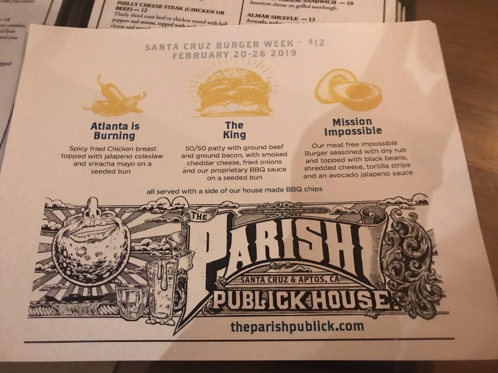 Menu at Parish Publick House Aptos, Aptos