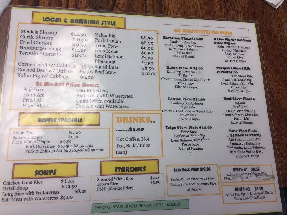Menu at People's Cafe, Honolulu, Pali Hwy