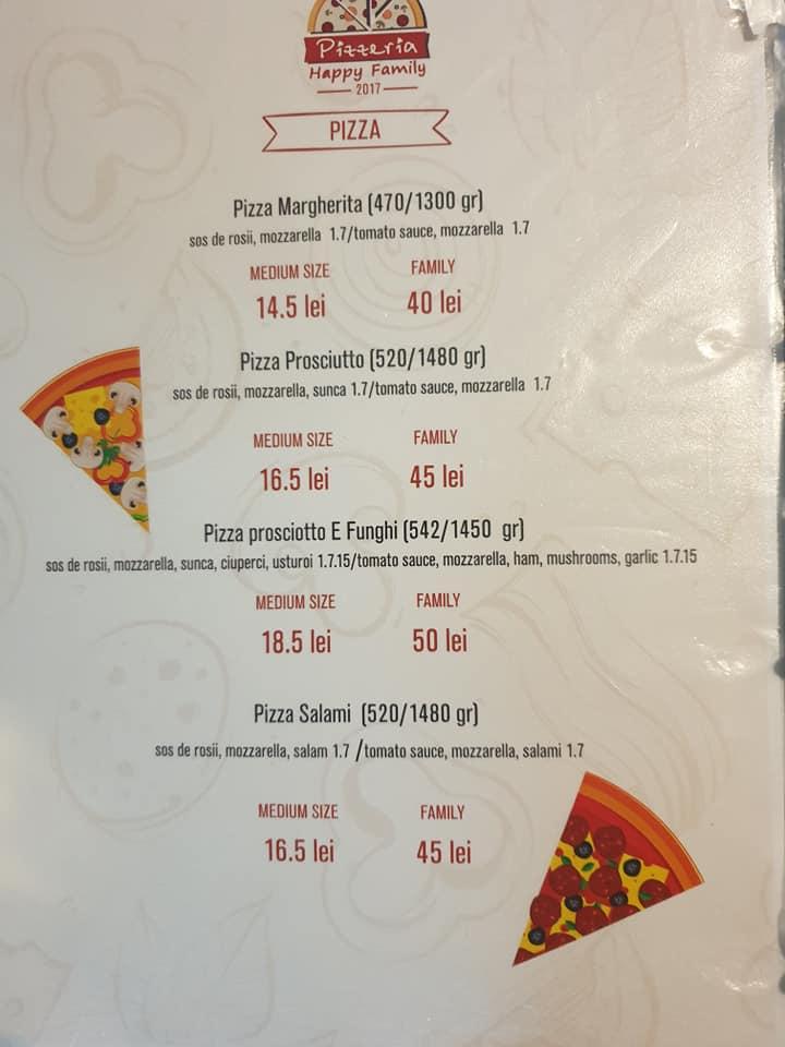 Menu at Pizzeria Happy Family, Mediaș, Strada Gravorilor 2