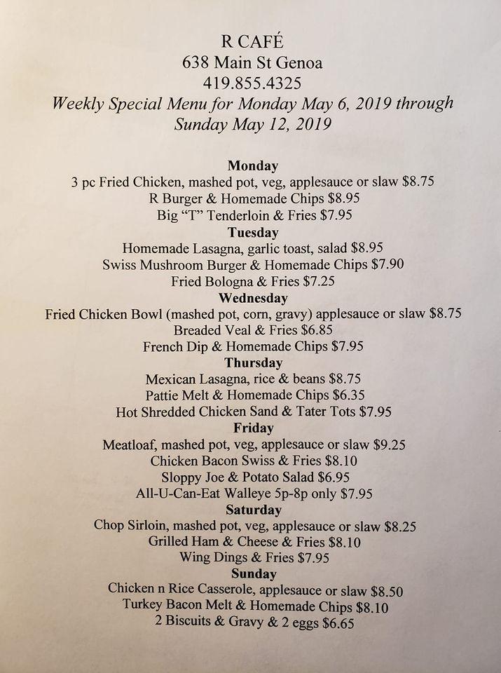 Menu at R Cafe, Genoa
