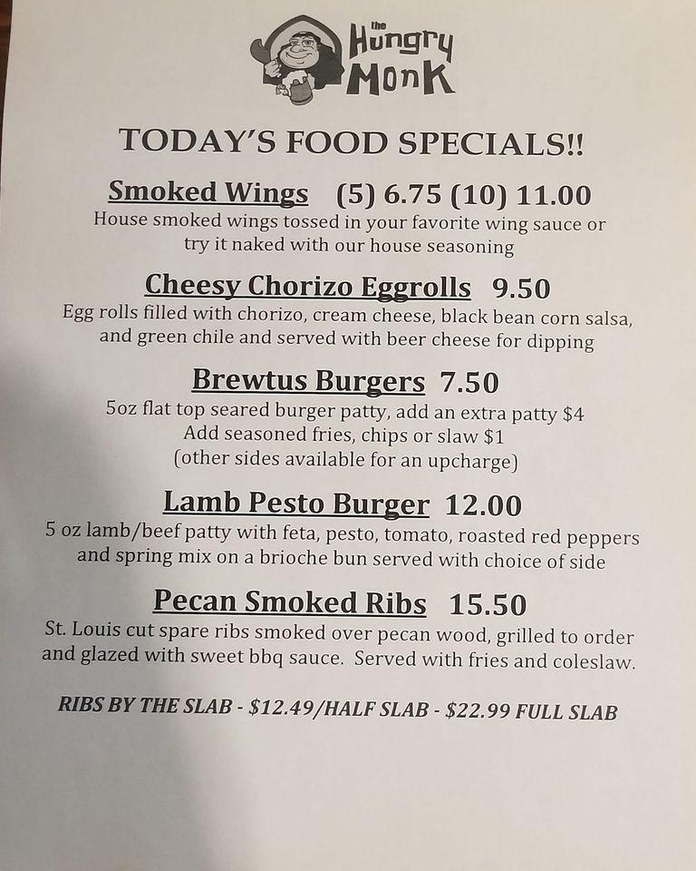 Carta del pub y bar The Hungry Monk, Chandler