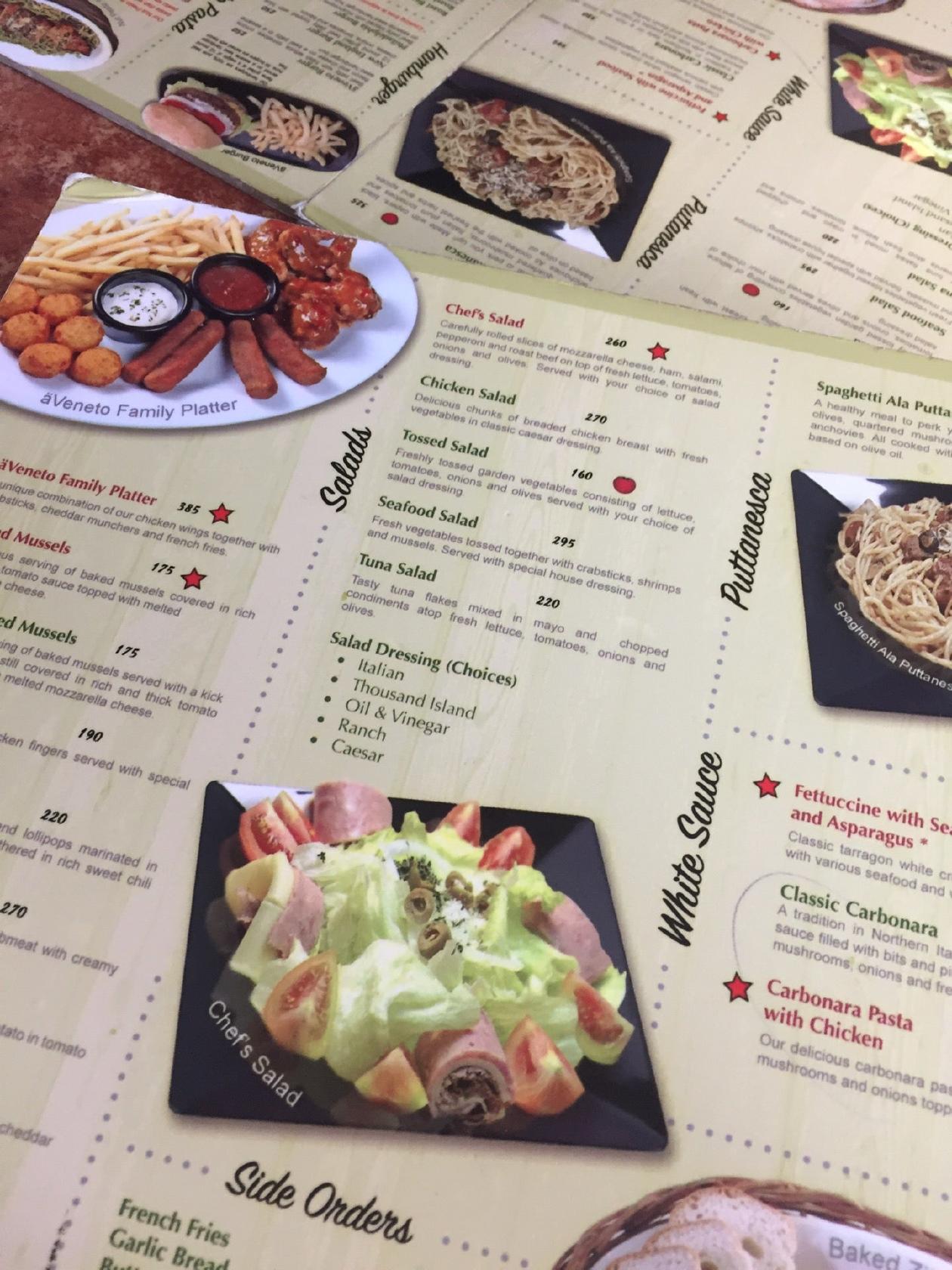 Menu at A Veneto Pizzeria Ristorante, Makati, Ayala Center