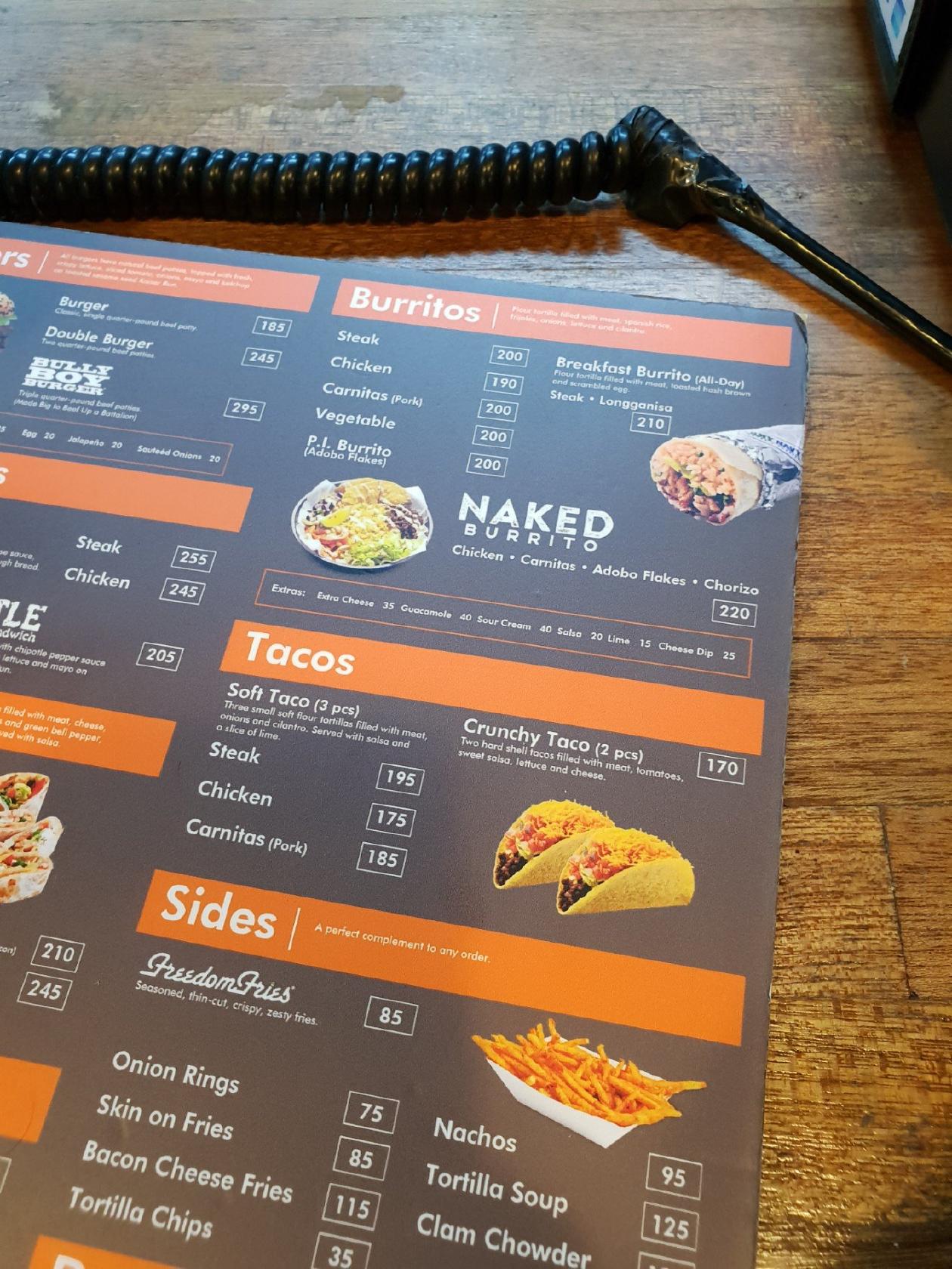 Menu at Army Navy Burger + Burrito restaurant, Quezon City, 299 ...