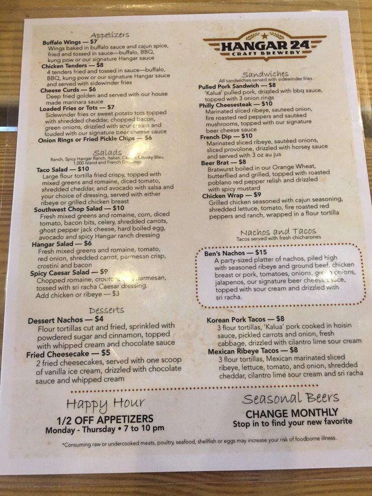 Menu at Hangar 24 Lake Havasu pub & bar, Lake Havasu City